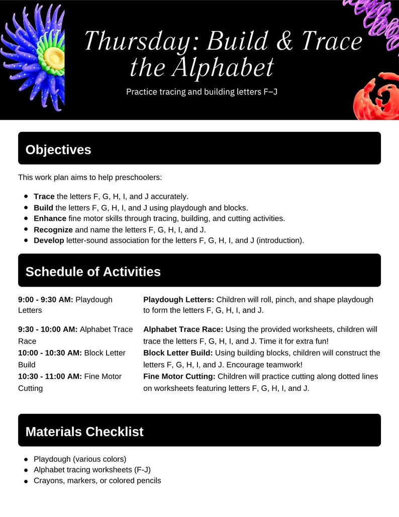 Preschool Alphabet Lesson Plan Printable | 5-day A–J Curriculum With ...