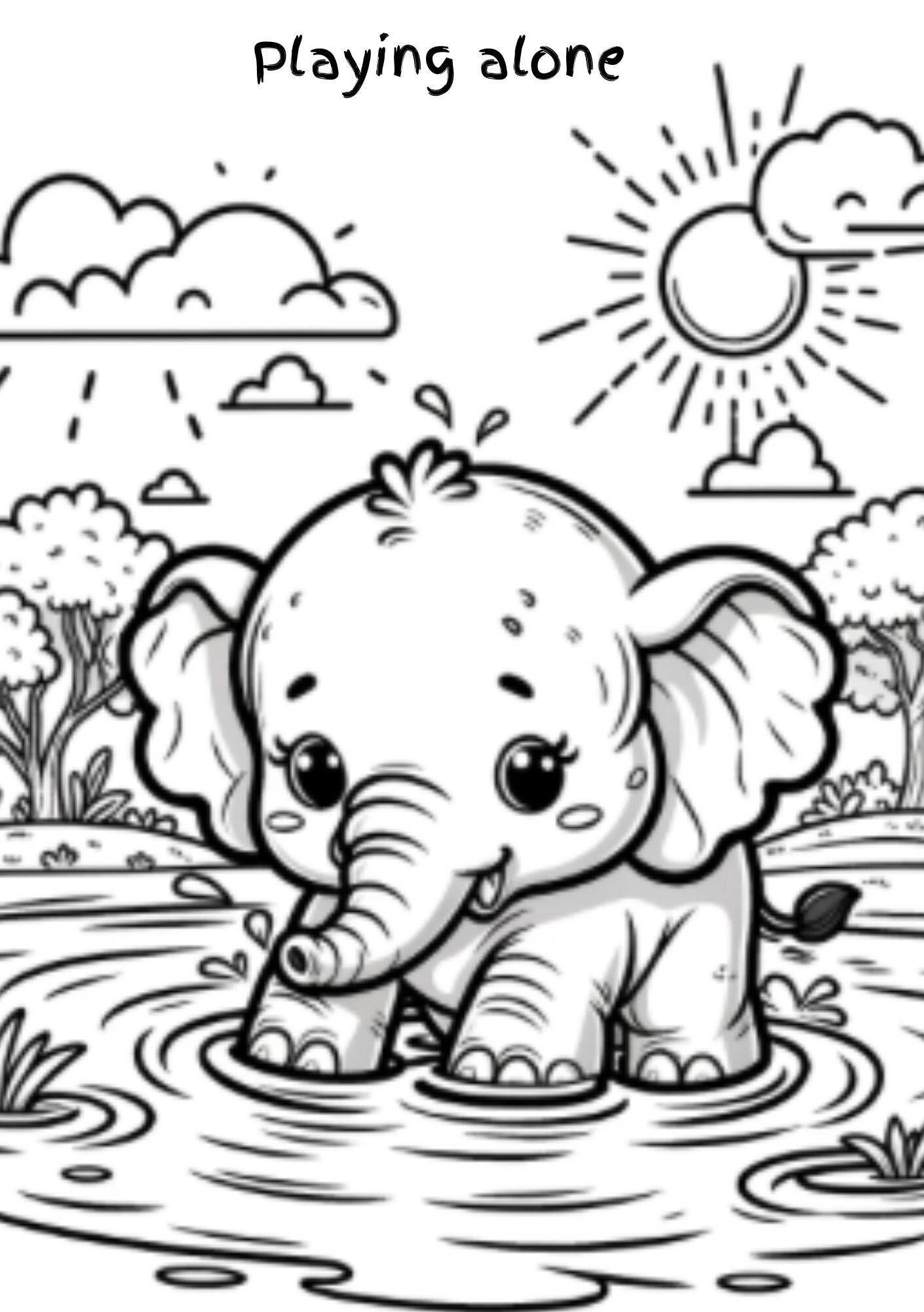 Dive Into Delight: Children's Coloring Book Featuring Baby Elephants ...