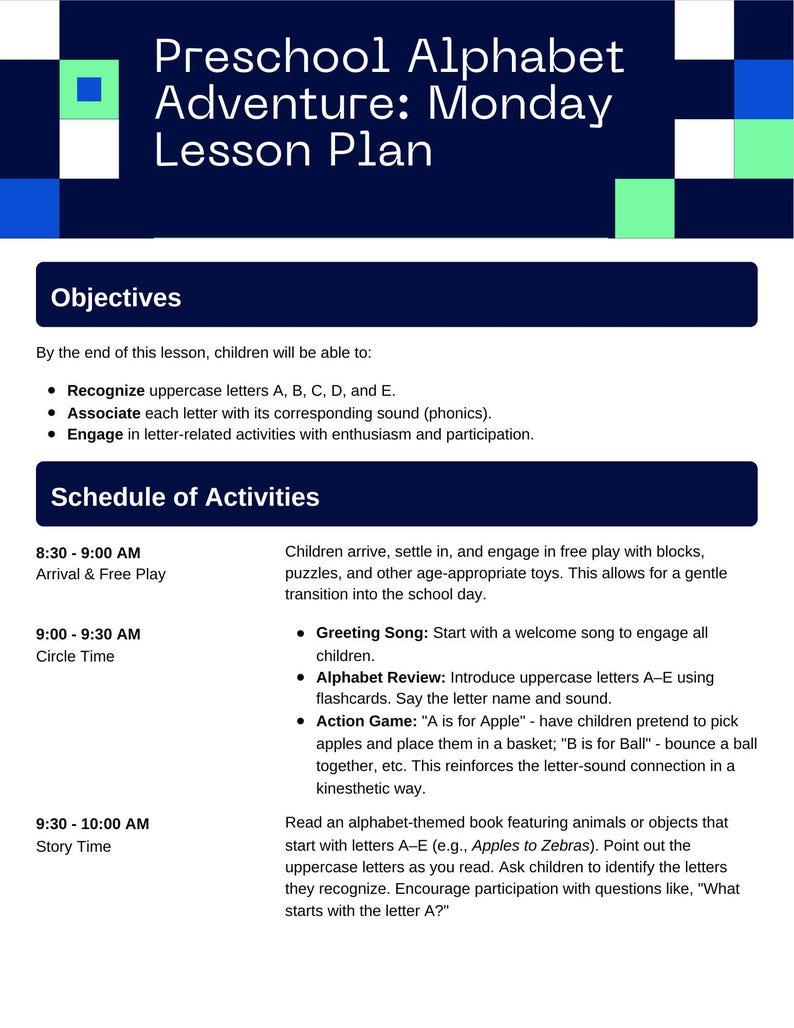 Preschool Alphabet Lesson Plan Printable | 5-day A–J Curriculum With Phonics, Crafts, Games ...