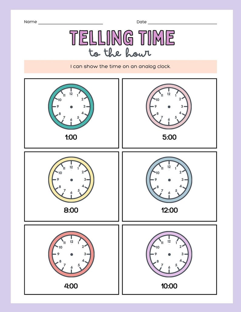 Comprehensive Telling Time Worksheets – Master Clock Reading Skills - Etsy