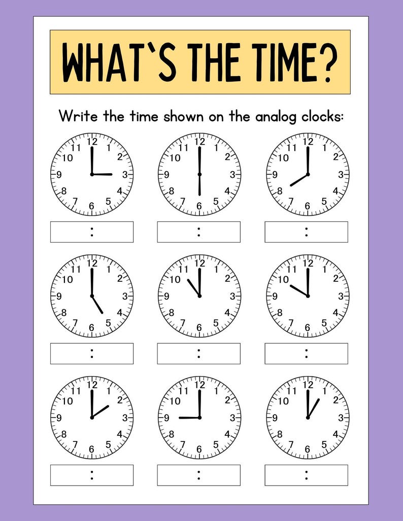 Comprehensive Telling Time Worksheets – Master Clock Reading Skills - Etsy
