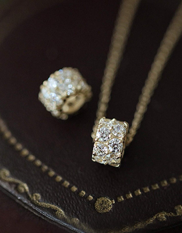 Diamond Rolling Barrel Pendant Necklace, Gold Sparkling Zirconia Charm ...