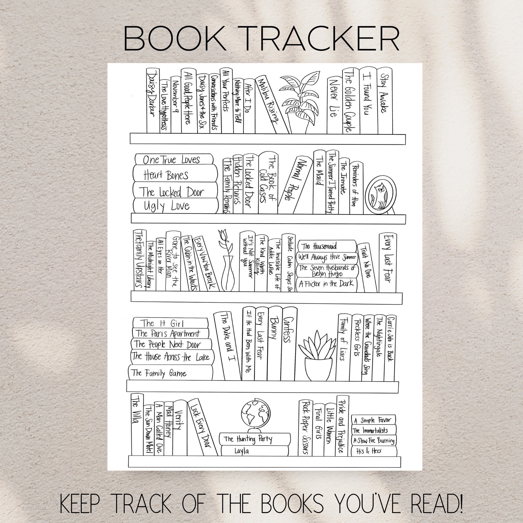 Book Shelf Tracker Printable, Book Tracker, Bookshelf Reading Log, Book ...