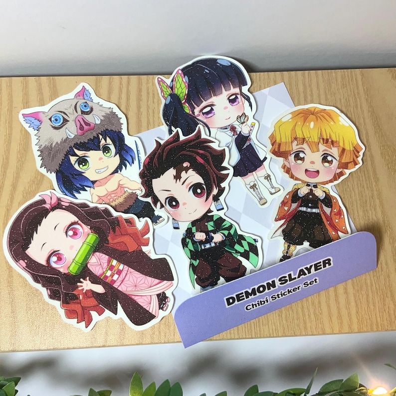 Demon Slayer Chibi Sticker Set Vinyl With Glittery Phototop Tanjiro ...