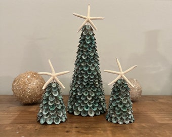 12" Limpet Tree With Starfish Topper, Limpet Shell Tree, Blue Coastal ...
