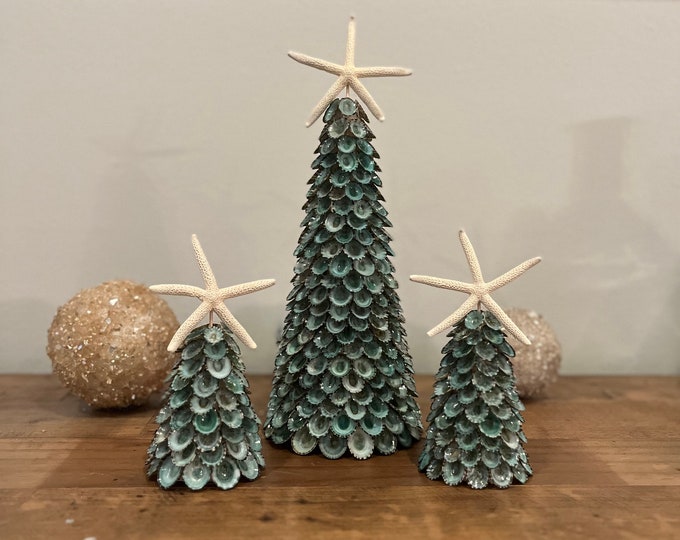 12" Limpet Tree With Starfish Topper, Limpet Shell Tree, Blue Coastal ...