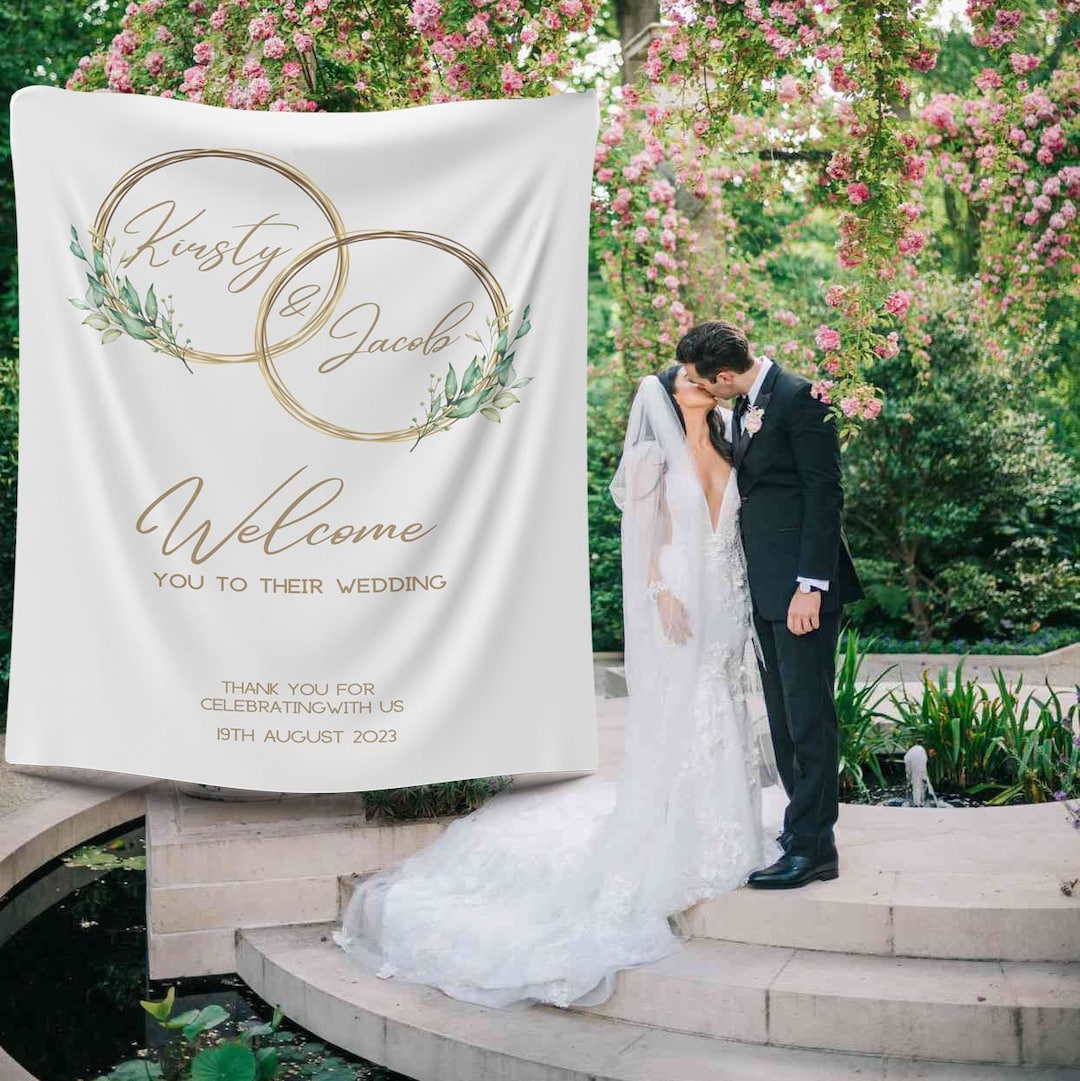 Wedding Backdrop Two Rings Wedding Photo Back Drop Custom Personalised ...
