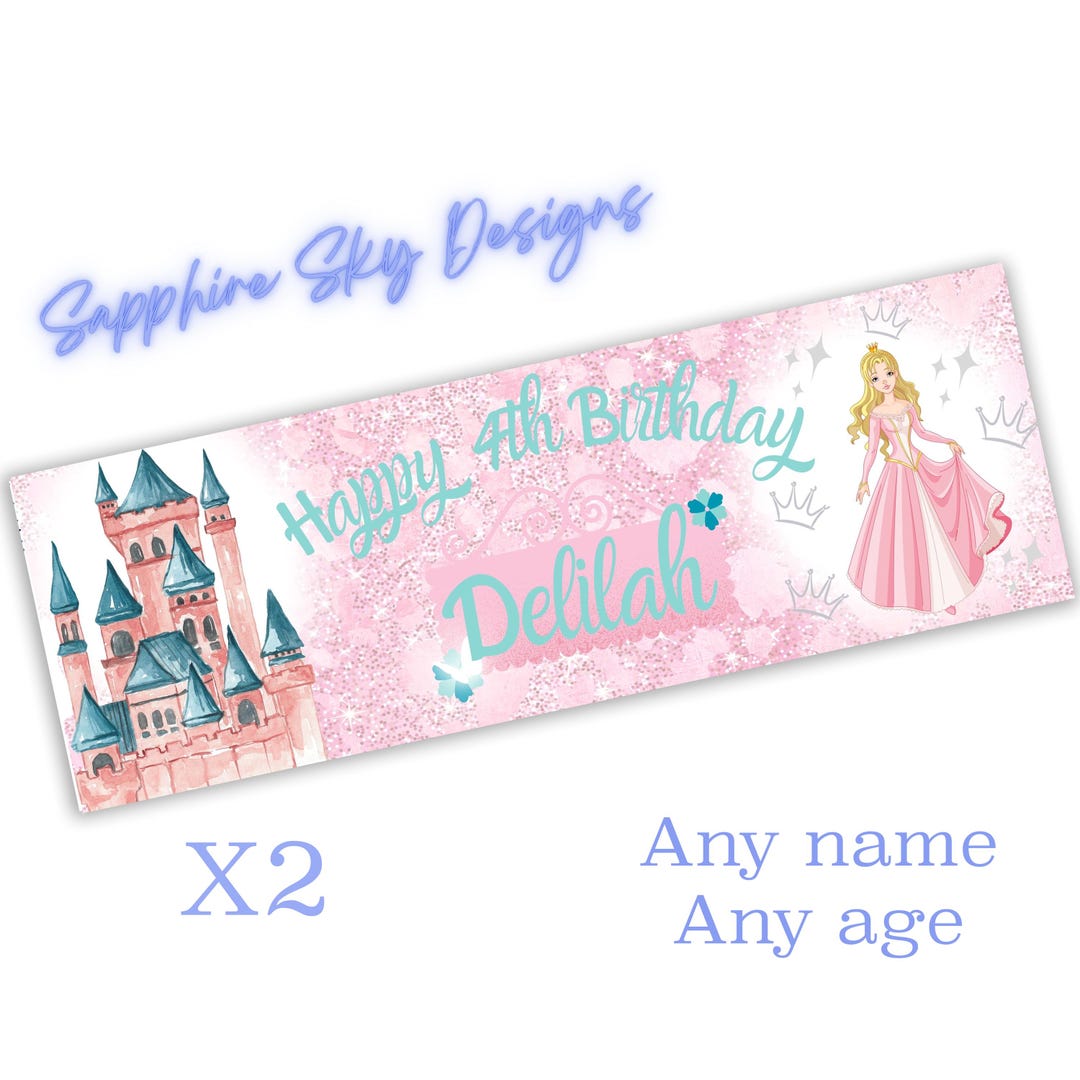 Birthday Banners Princess & Castle Theme Personalised Paper Banners X2 ...