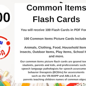 Flash Cards Printable 100 Common Objects | Flash Cards I Assessments ...
