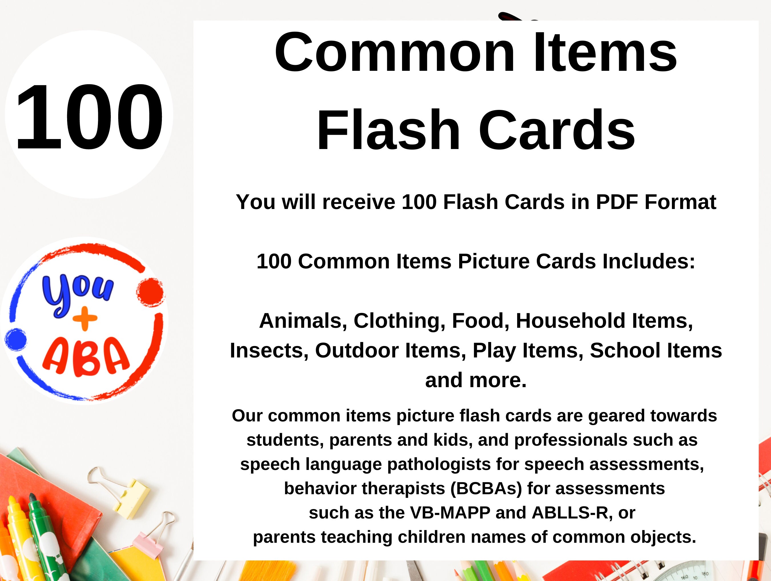 Flash Cards Printable 100 Common Objects | Flash Cards I Assessments ...