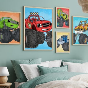 Colorful Monster Truck Wall Art – Set of 7 Digital Prints for Kids Room ...