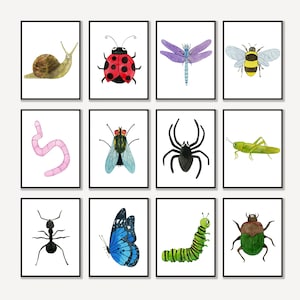 12 Cute Watercolor Bugs Posters, Playroom Decoration, Instant Download ...
