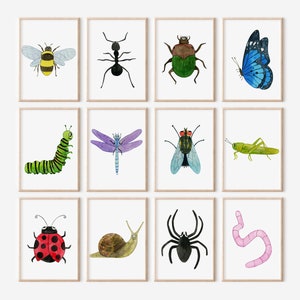 12 Cute Watercolor Bugs Posters, Playroom Decoration, Instant Download ...