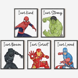 Digital Superhero Affirmation Prints – Set of 5 ‘I AM’ Posters (kind ...