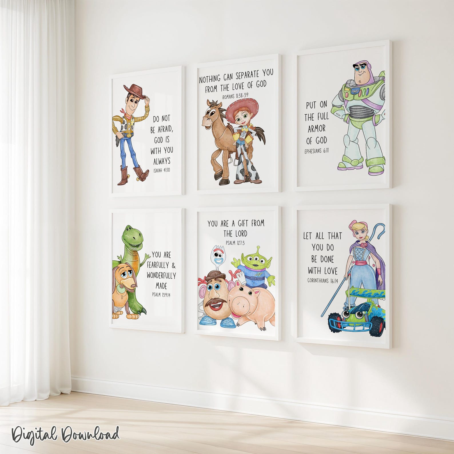 Toy Story Bible Verse Prints: Set of 6 Kids Scripture Art (digital ...