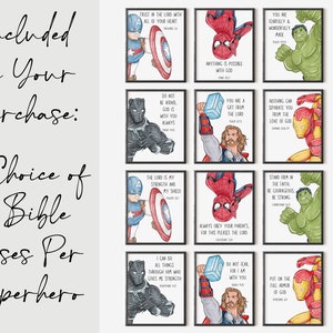 Superhero Bible Verse Prints: Set of 6 Boys Room Christian Nursery Art ...