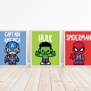 8 Superhero Wall Art, Superheroes Poster, Set of Nursery Prints, Boys ...
