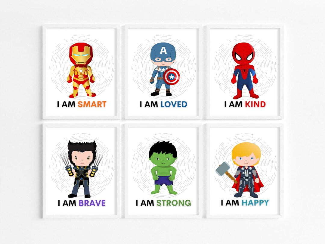 6 Superhero Affirmation Prints Set of Nursery Wall Art Kids - Etsy