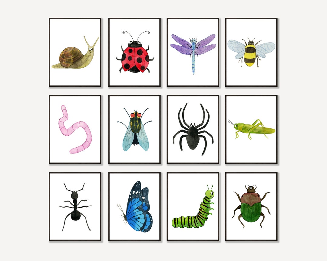 12 Cute Watercolor Bugs Posters, Playroom Decoration, Instant Download ...