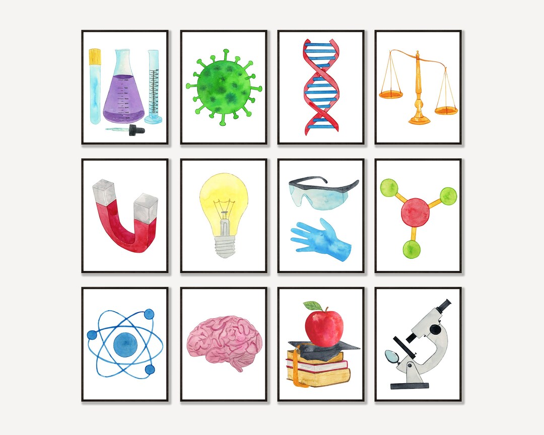 12 Science Watercolor Posters, Educational Set of Prints, Playroom ...