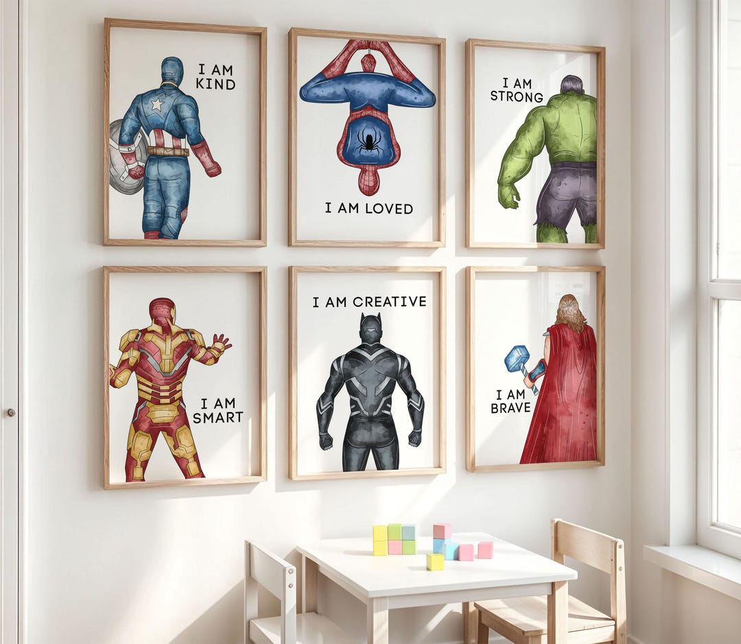 Superhero Affirmation Prints Set of 6, Kids Wall Art, Digital Download ...
