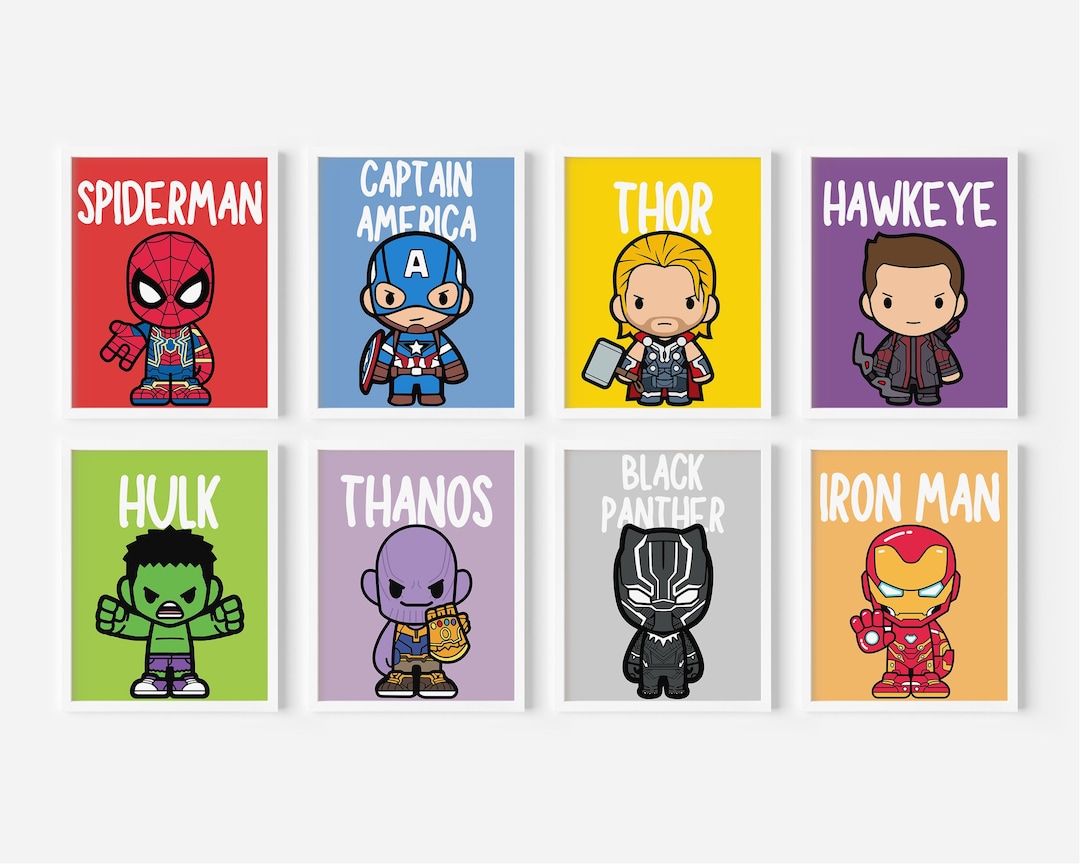 8 Superhero Wall Art, Superheroes Poster, Set of Nursery Prints, Boys ...