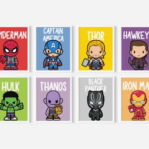 8 Superhero Wall Art, Superheroes Poster, Set of Nursery Prints, Boys ...