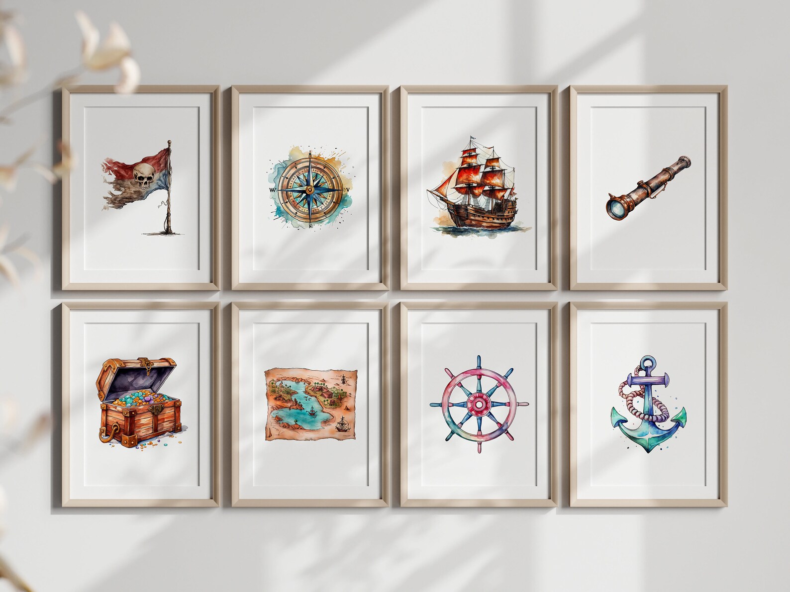 Pirate Wall Art Prints: Set of 8 Nautical Nursery Decor (digital ...