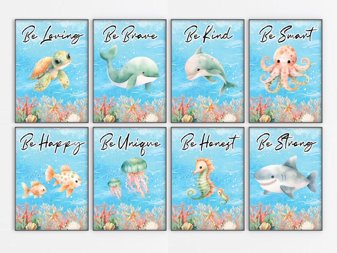 Under the Sea Ocean Animals With Positive Affirmations, Set of 8 ...