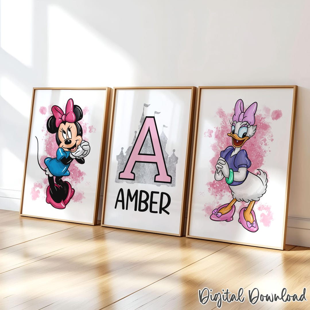 Minnie Mouse Personalized Name Prints: Set of 3 Girls Room Wall Art ...