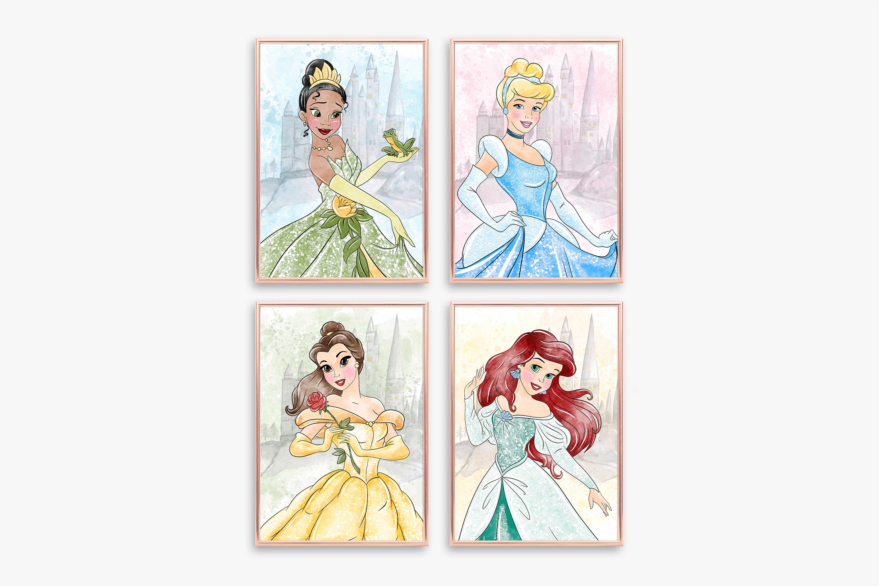 Princesses Wall Art Set of 8 Prints Watercolor Princess Art - Etsy ...
