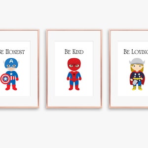 Set of 7 Superhero Prints, Affirmations for Kids, Kids Room Superheroes ...