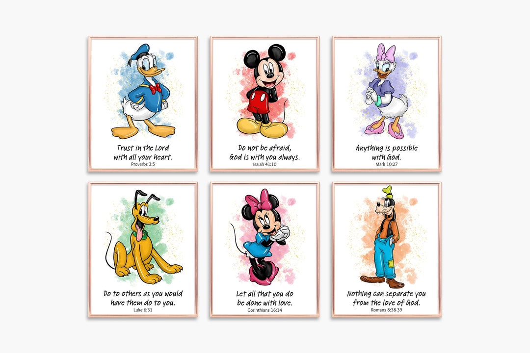 Mickey & Friends Bible Verses DIGITAL Wall Art, Set of 6 Prints ...
