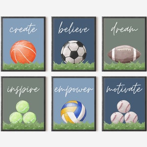 Digital Sports Affirmation Wall Art – Set of 6 Printable Nursery Prints ...