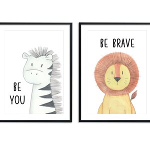 Watercolor Safari Animals With Positive Affirmations Wall Art - Etsy