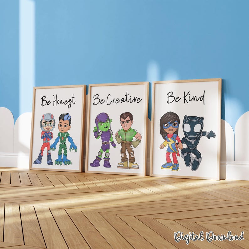 Web Hero Affirmation Prints – Set of 6 Kids Room Superhero Posters ...
