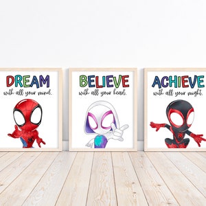 Set of 3 Superhero Wall Art With Positive and Motivational Messages ...