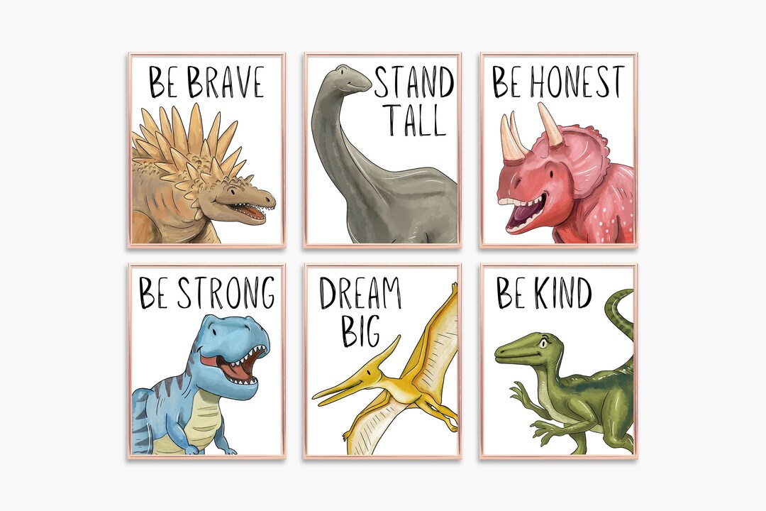 Dinosaur Wall Art With Positive Affirmations, Set of 6 Nursery Prints ...