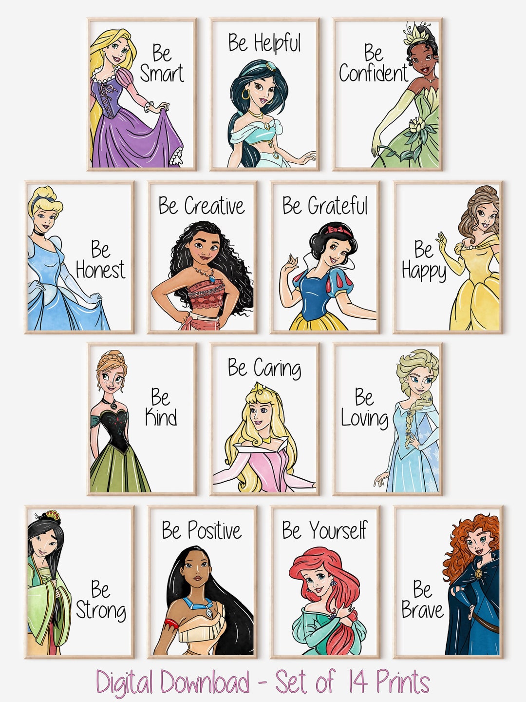 Princesses Affirmation Wall Art – Set of 14 Digital Prints for Girls ...