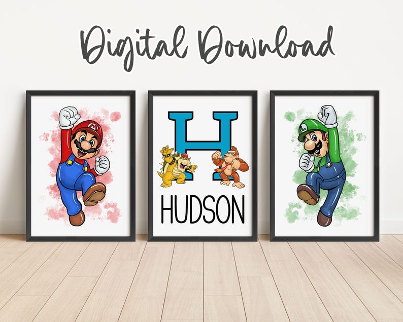 Mario & Friends Personalized Name Prints – Set of 3, Playroom Wall Art ...