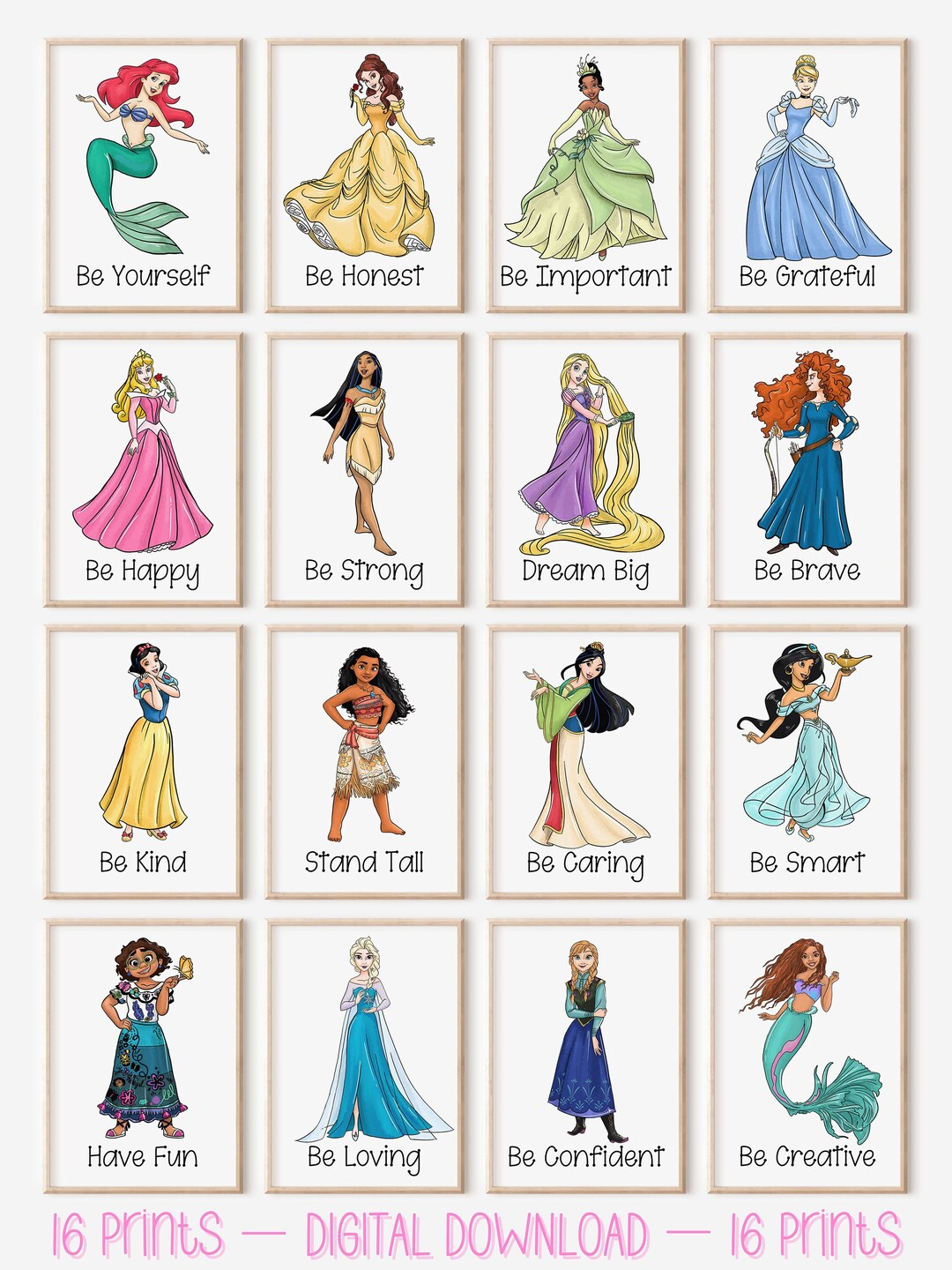 Princesses Wall Art With Positive Affirmations – Set of 16 Digital ...