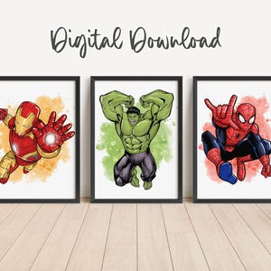 Superhero Splash Prints: Set of 6 Boys Room Playroom Wall Art (digital ...