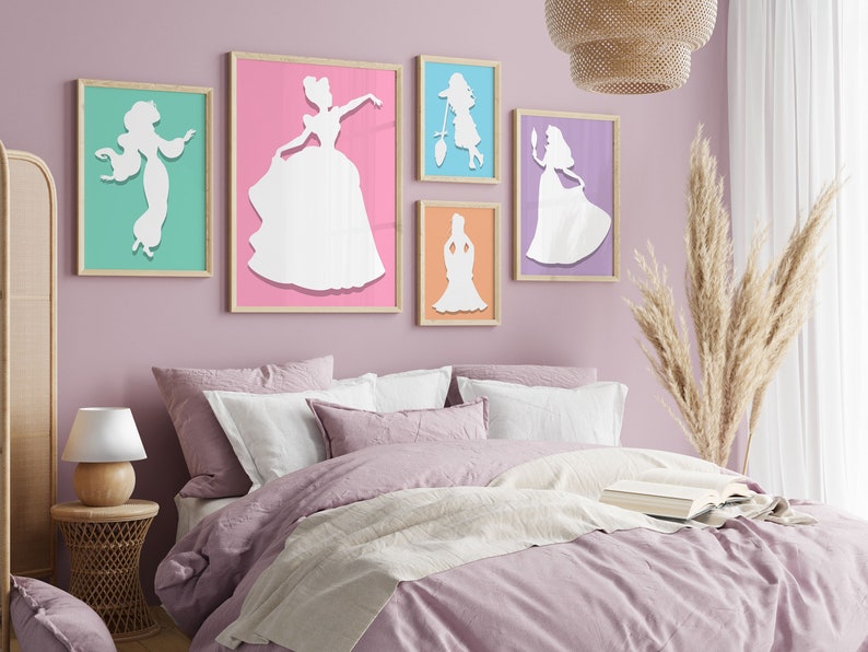 Princess Silhouette Wall Art Prints: Girls Nursery, Set of 14 (digital ...