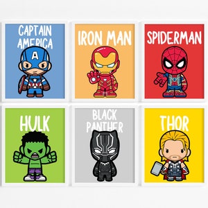 8 Superhero Wall Art, Superheroes Poster, Set of Nursery Prints, Boys ...