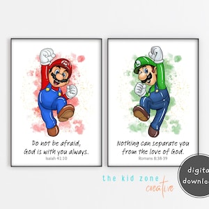 Mario & Friends With Bible Verses DIGITAL Wall Art, Set of 6 Prints ...