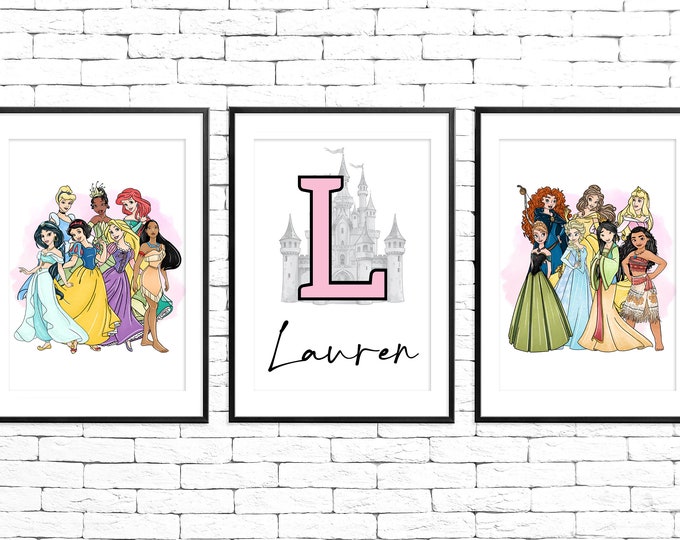 Watercolor Princesses Art Print, Girls Nursery Art, Princess Art, Belle ...