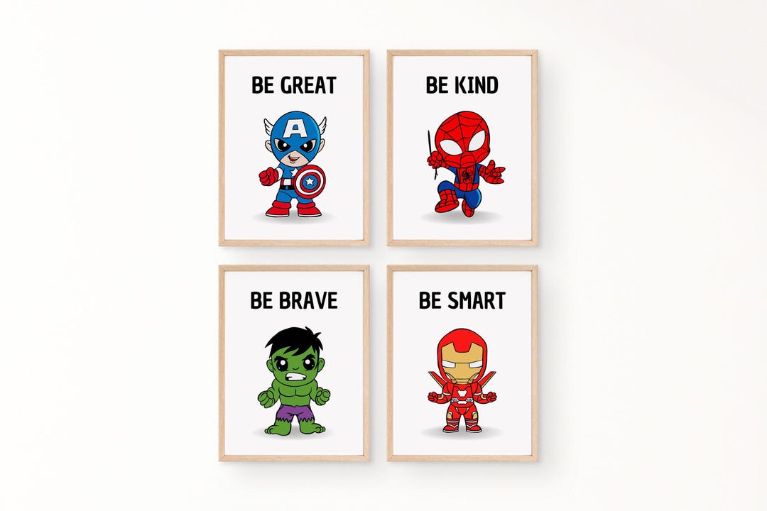 Superhero Affirmation Wall Art – Kids Room Decor, Set of 4 Prints ...