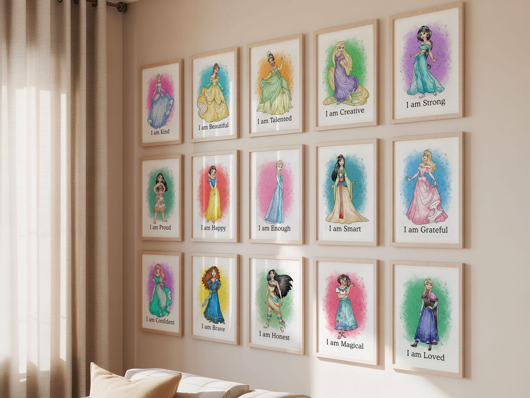 Princess Splash Affirmation Wall Art, Set of 15 Prints, Printed or ...