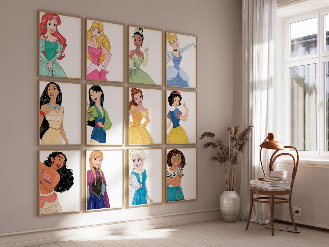 Princess Nursery Wall Art – Fairy Tale Room Decor, Set of 12 (printed ...