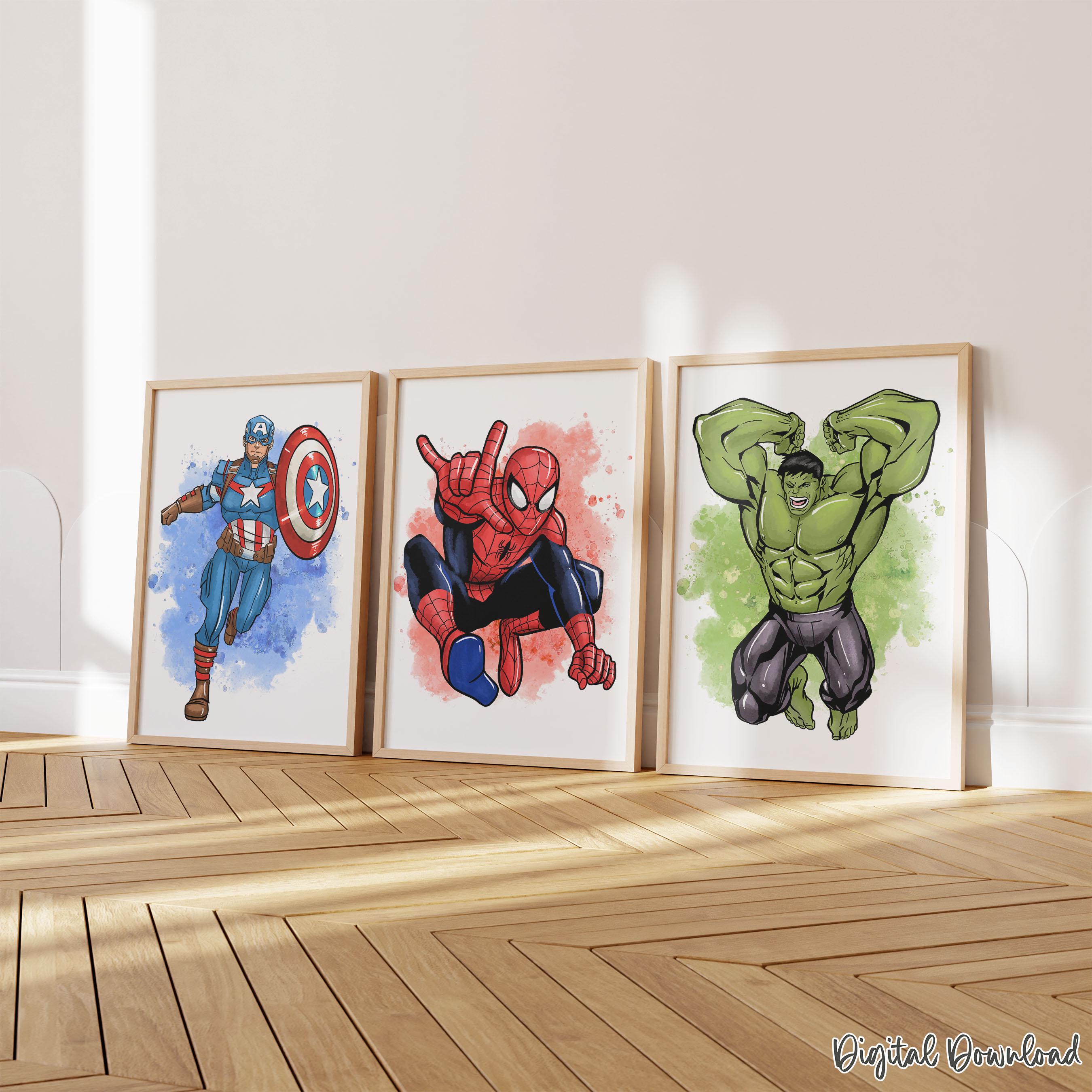 Superhero Splash Prints: Set of 6 Boys Room Playroom Wall Art (digital ...